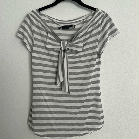 Love Moschino | Tops | Love Moschino Top 4 Gray Stripe Bow Detail ...